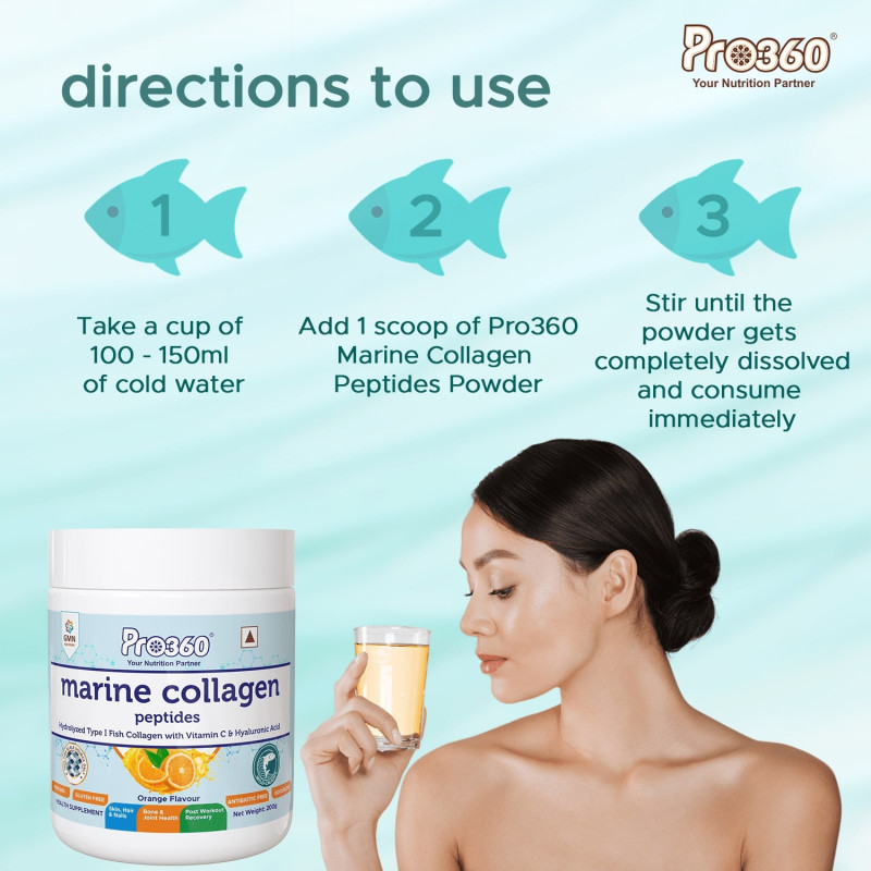 Pro360 Marine Collagen Peptides for Healthy Skin, Hair, Nails, Bone and Joint, Post workout ...
